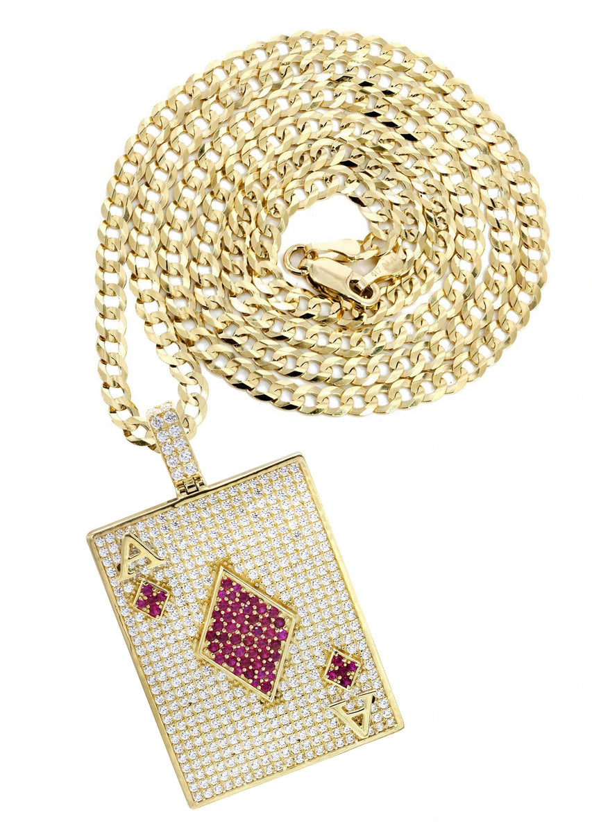 10K Yellow Gold Chain & Cz Ace Of Spades Pendant | Appx. 24 Grams ...