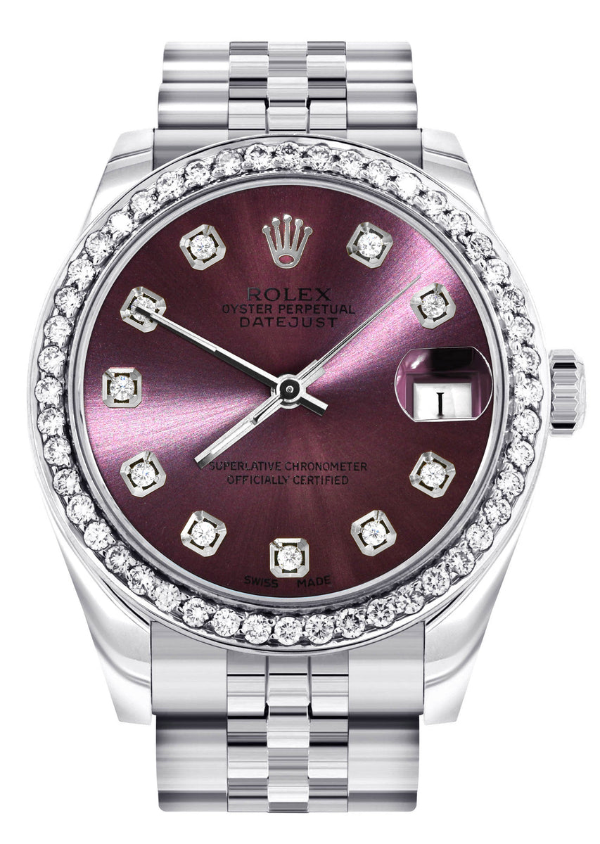Diamond Rolex Watch | Diamond Bezel | 31MM | Purple Diamond Dial | Jub ...