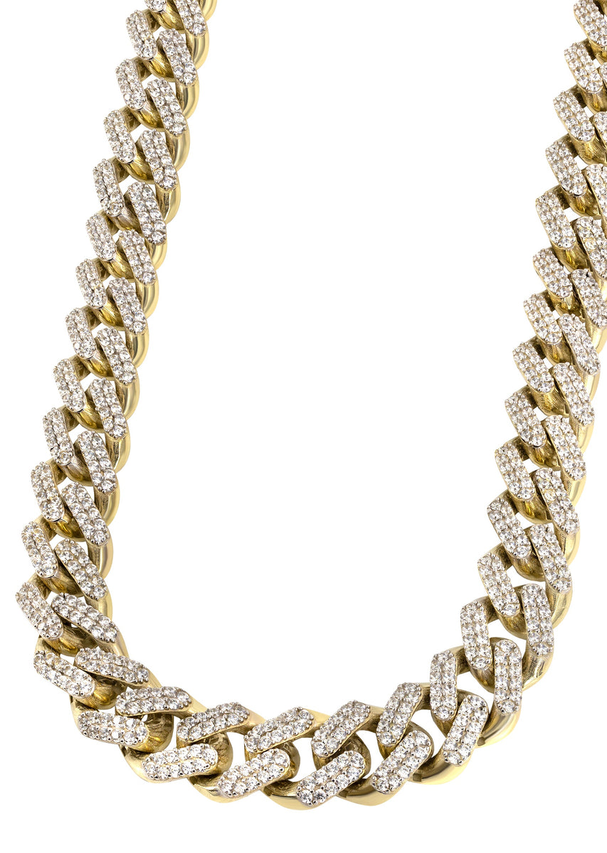 Iced Out Gold Chain - Mens Cz Hollow Miami Cuban Link Chain 10K Gold ...
